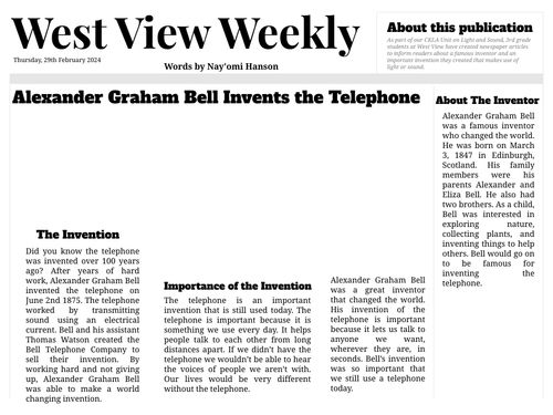 Book Creator | Nay'omi Light and Sound Newspaper Alexander Graham Bell ...