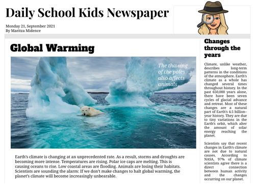Book Creator | Global Warming Newspaper
