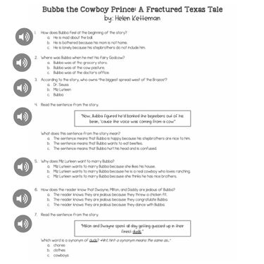 Book Creator | Bubba the Cowboy Prince Comprehension Quiz