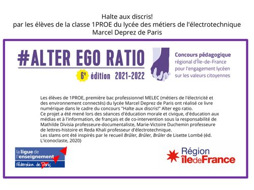 Book Creator | Halte aux discris! slams des 1PROE de Marcel Deprez