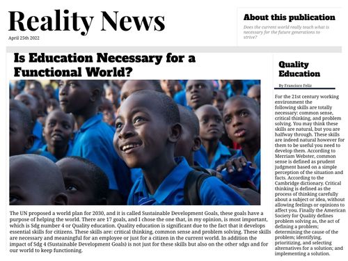 Book Creator | Is Education Necessary for a Functional World?