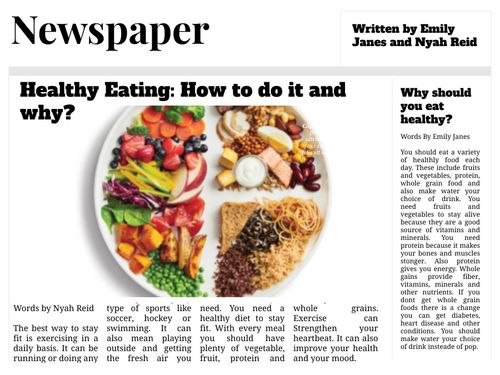 Book Creator | Healthy Eating Newspaper